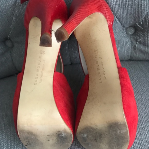 Zara | Shoes | Dreamy Suede Leather Red High Zara Heels Sandals | Poshmark